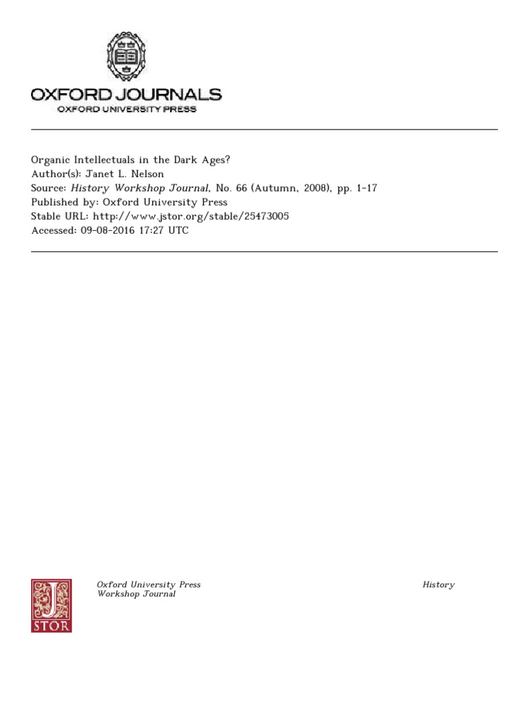 Janet L. Nelson - Organic Intellectuals in The Dark Ages | PDF ...
