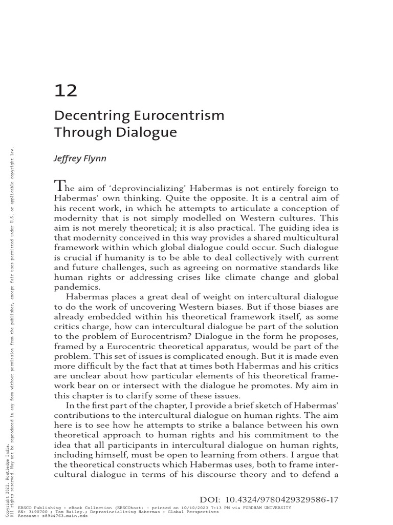 Decentring Eurocentrism Through Dialogue | PDF | Jürgen Habermas ...