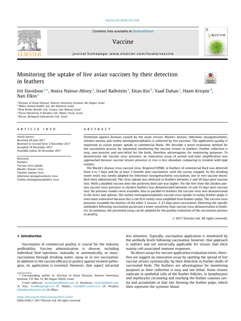 Monitoring The Uptake of Live Avian Vaccines by Their Detectionn | PDF ...