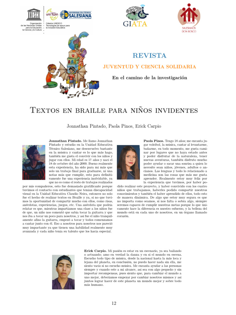 Rev Juv Cie Sol 0102 | PDF | Discapacidad visual | Aprendizaje