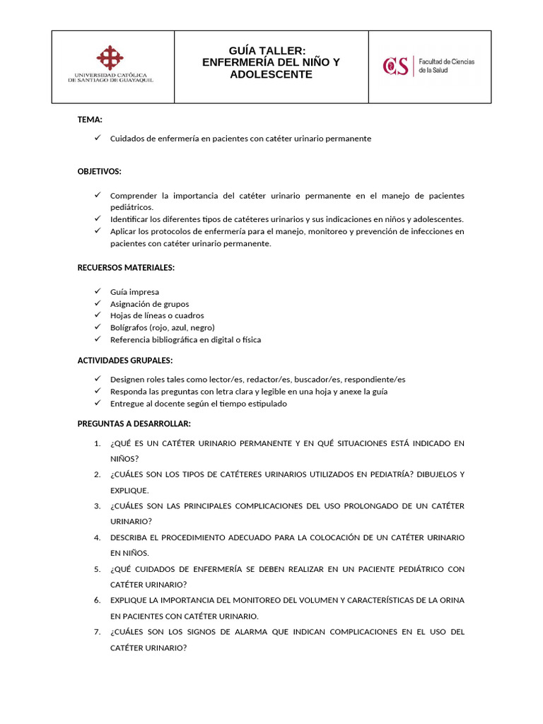 Guia 4 Cuidados en Pcte Con Cateter Urinario Permanente | PDF ...