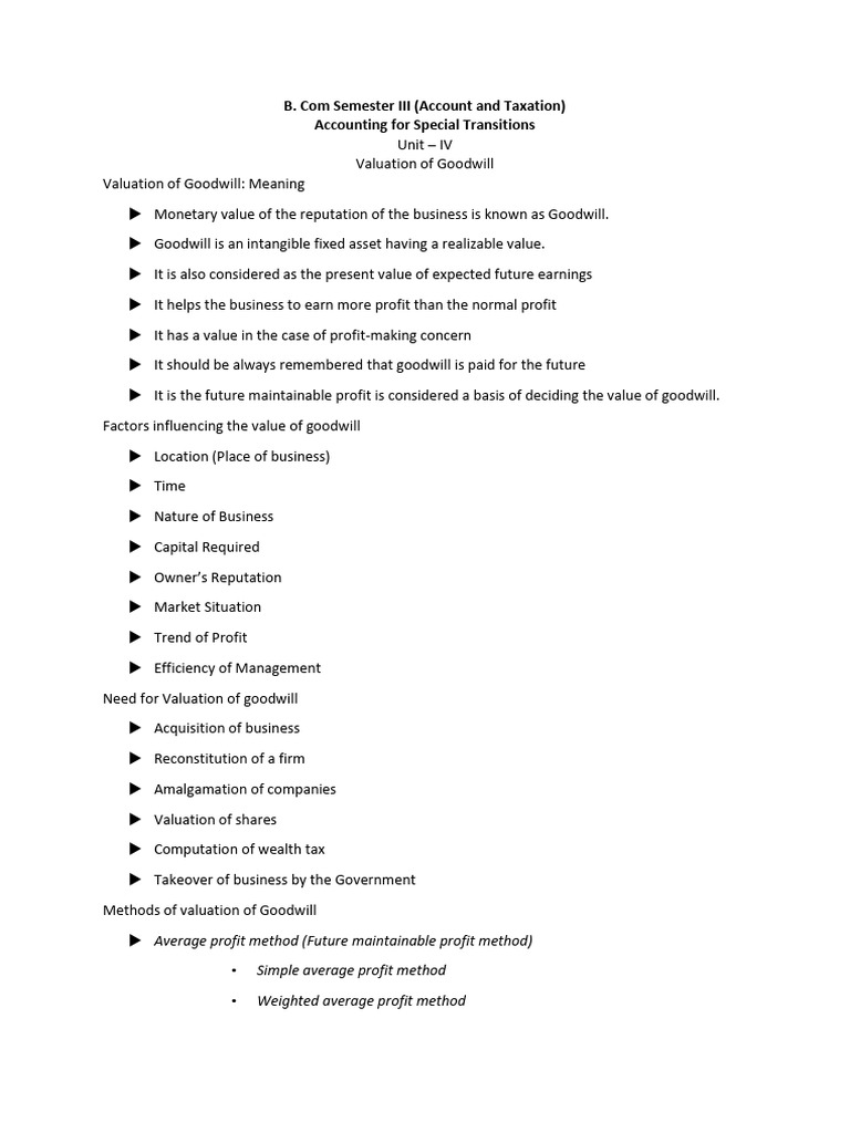 Examples Unit IV Valuation of Goodwill | PDF | Goodwill (Accounting) | Valuation (Finance)