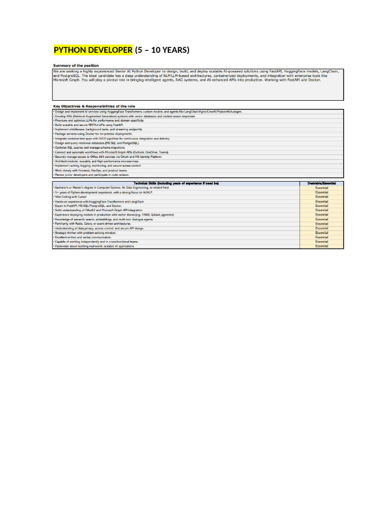 JD Python Developer Technicas Reunidas | PDF