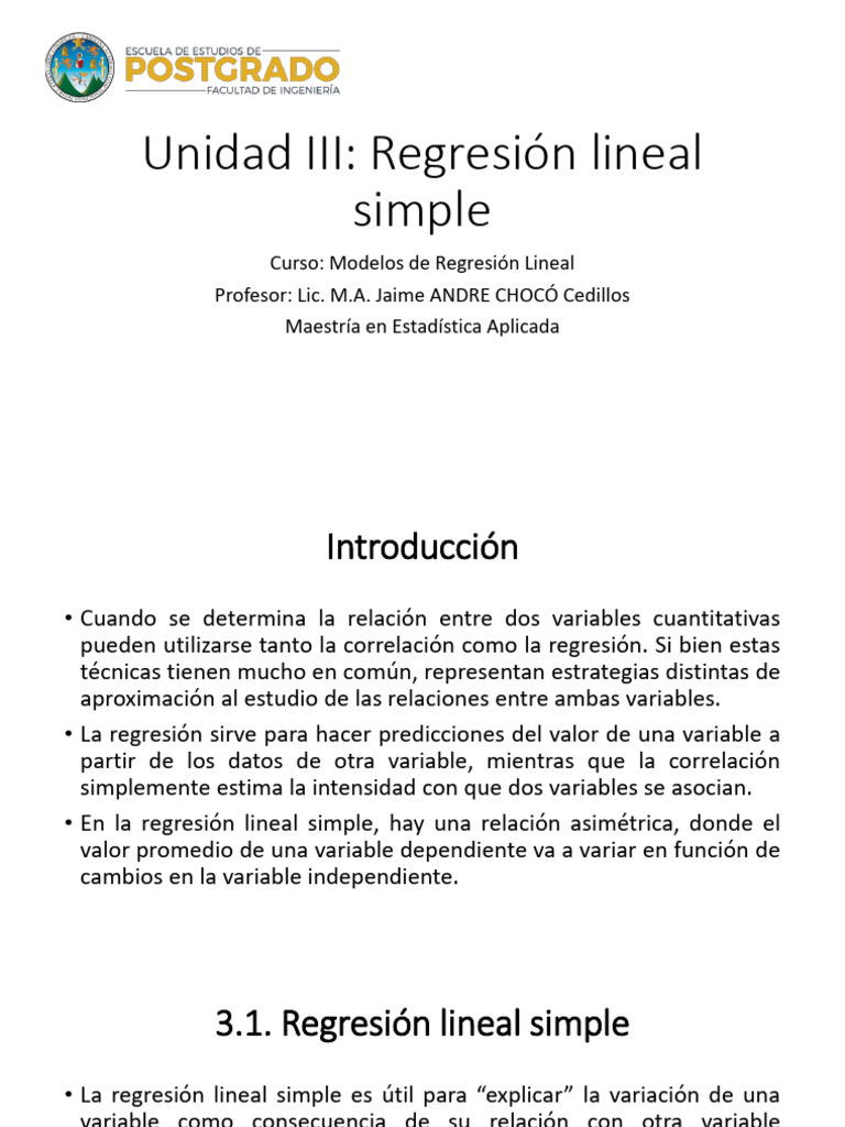 Unidad III - Regresión Lineal Simple | PDF | Análisis de regresión ...