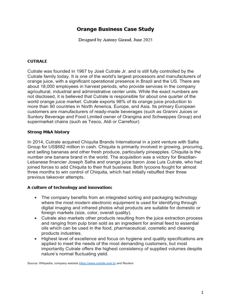 Case Study A | PDF | Orange (Fruit) | Mergers And Acquisitions