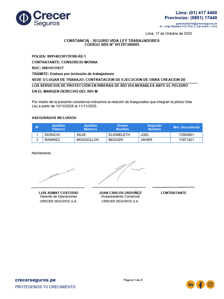Constancia - Vida Ley EMISION 144593 17102025123356 | PDF