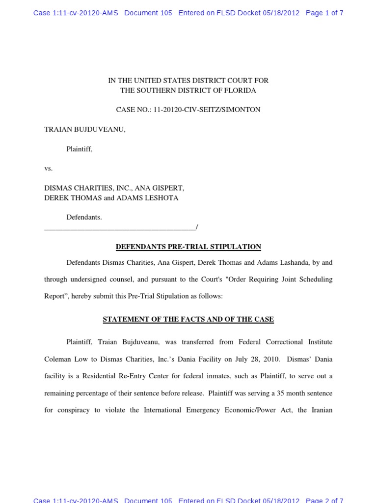 Defendants Pre-Trial Stipulation | PDF | Pro Se Legal Representation In ...