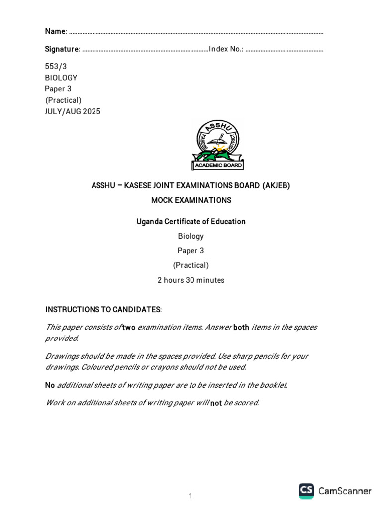 Biology Paper 3 Practical Exam 2025 | PDF | Ph
