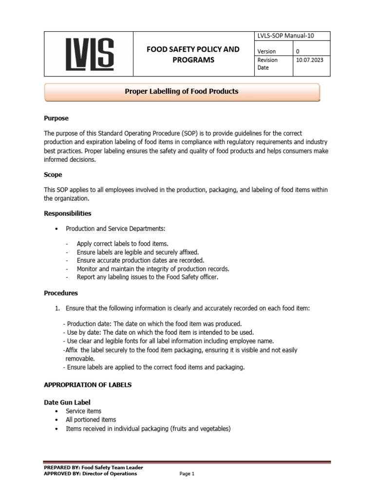 Food Labeling SOP for Safety Compliance | PDF | Food Safety | Shelf Life