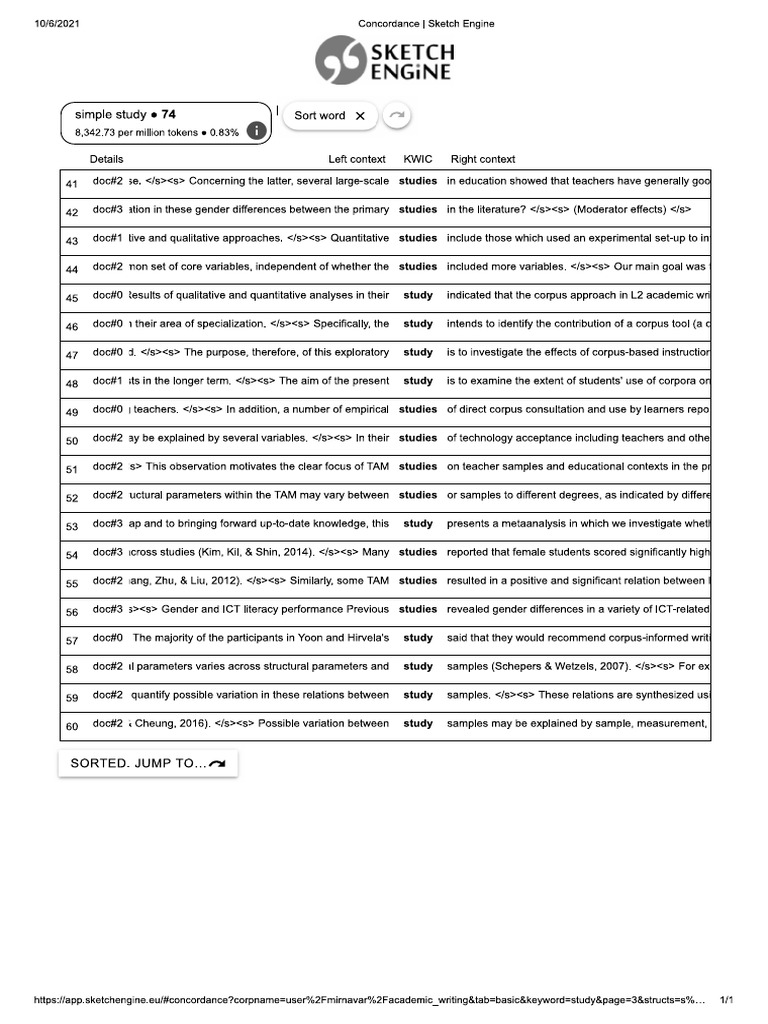 Concordancing Handout - Study 1 | PDF