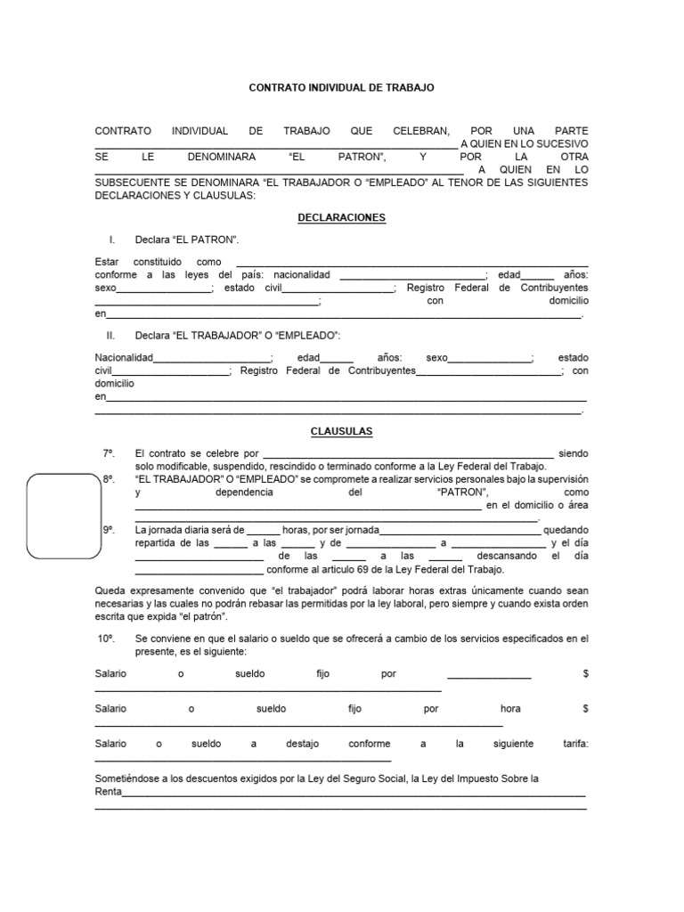 Contrato Individual de Trabajo México | PDF | Robo | Derecho laboral
