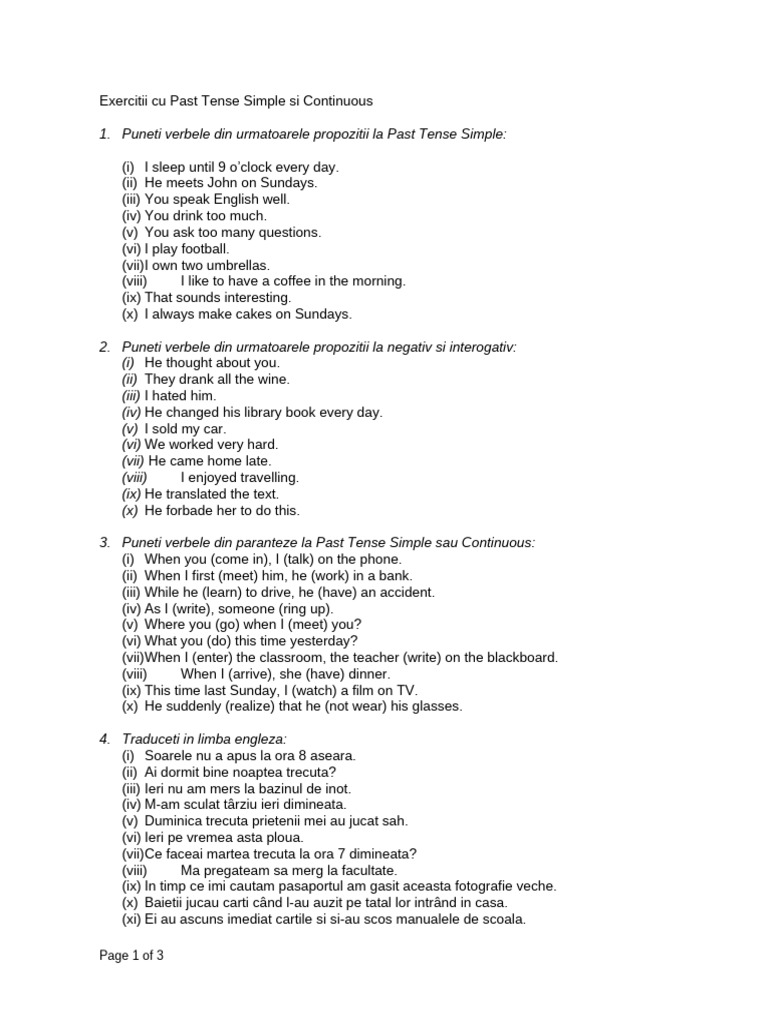 Past Tense Exercises for English Learners | PDF