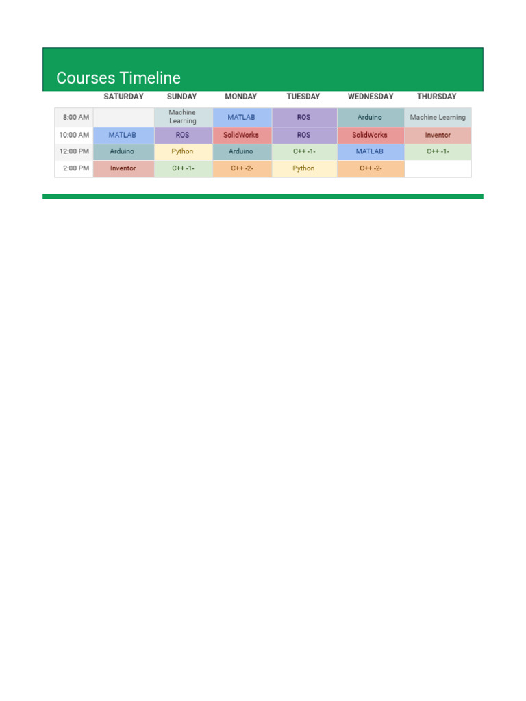 Weekly Courses Schedule Overview | PDF