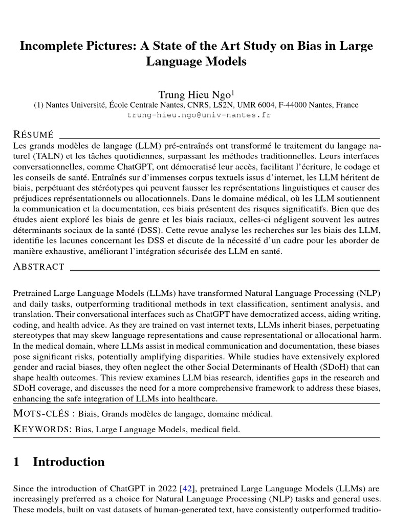 Incomplete Pictures - A State of The Art Study On Bias in Large ...
