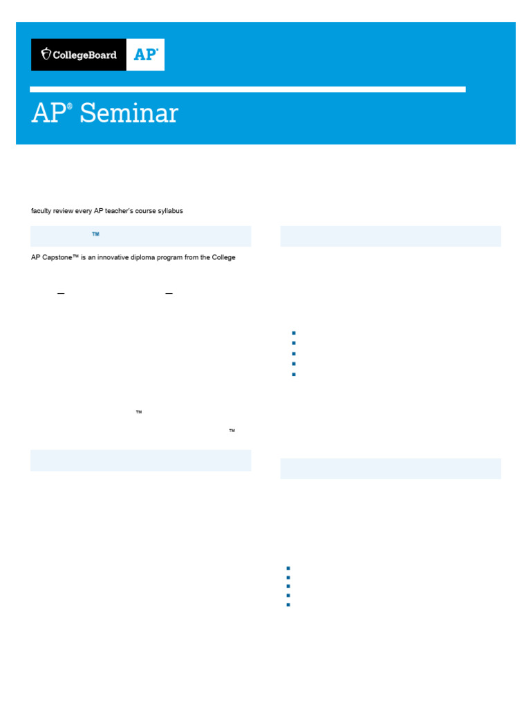 AP Seminar Course Overview | PDF | Advanced Placement | Essays