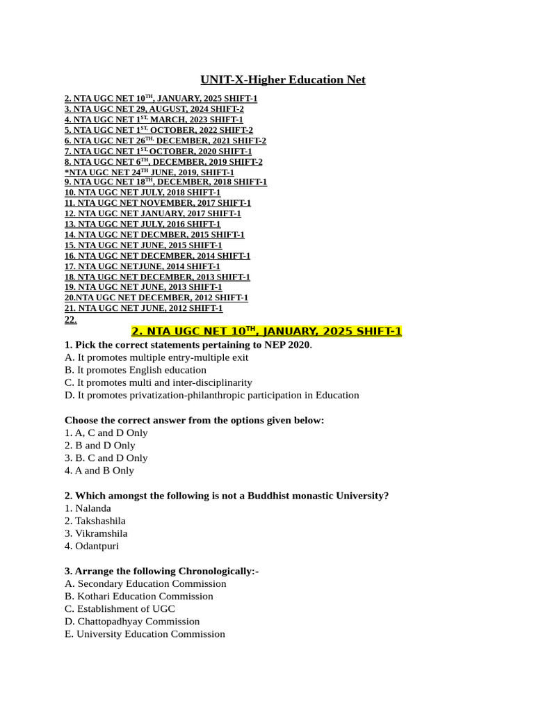 NTA UGC NET Exam Dates and Questions | PDF