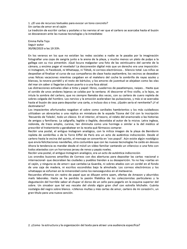 Examen IB Español A. Lengua y Literatura Prueba 1 Octubre 30 2025 | PDF ...