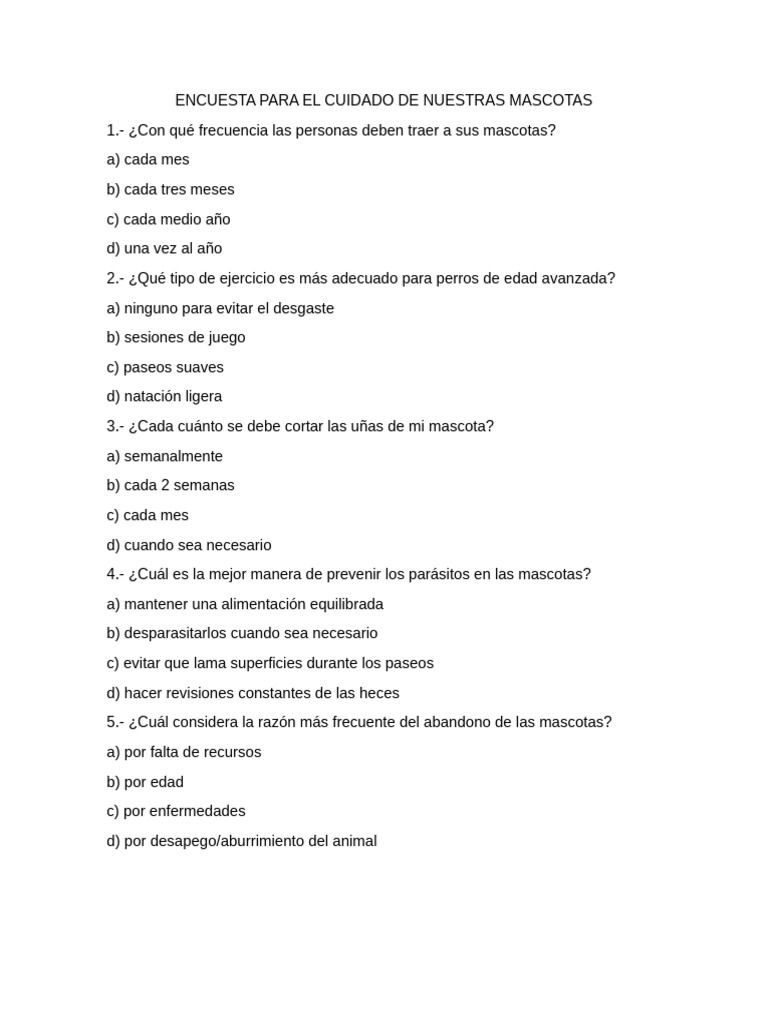 Encuesta Mascotas | PDF