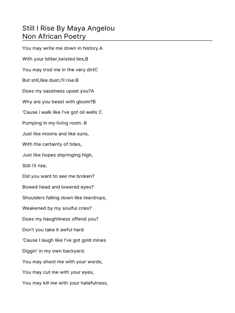 Still I Rise by Maya Angelou Non African Poetrynotes - Trackit | PDF