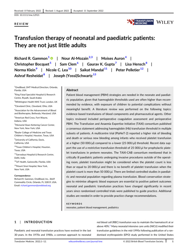 Neonatal and Pediatric Transfusion Therapy | PDF | Bleeding | Blood ...