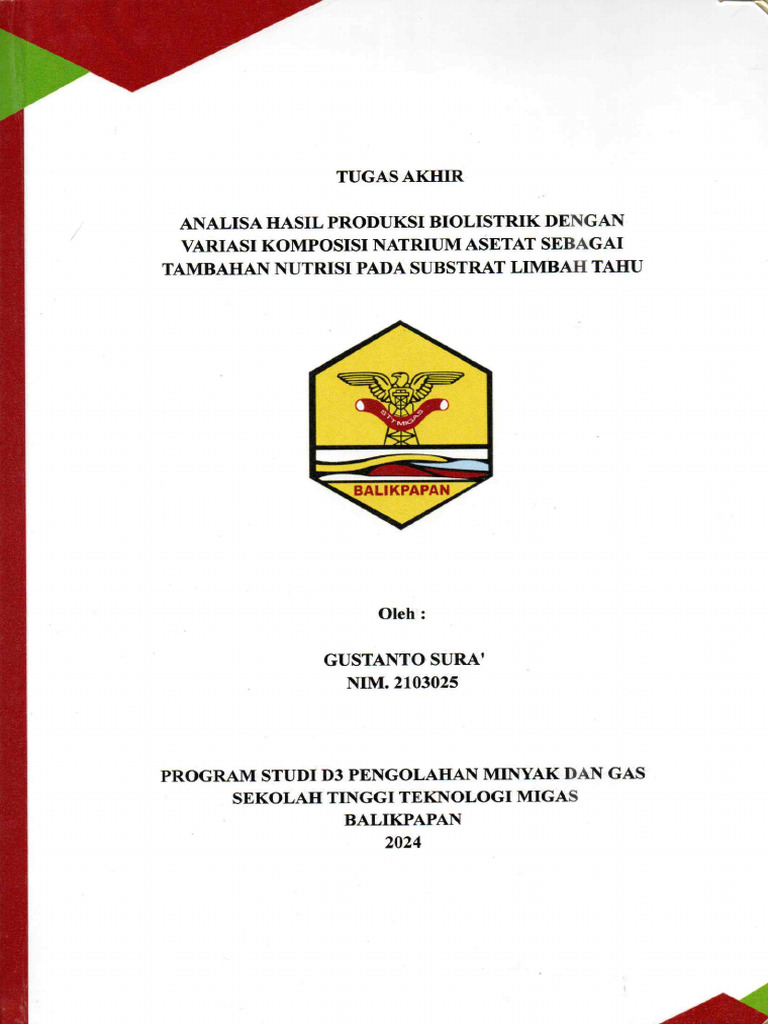TUGAS AKHIR - GUSTANTO SURA - Microbial Fuel Cell (MFC) | PDF