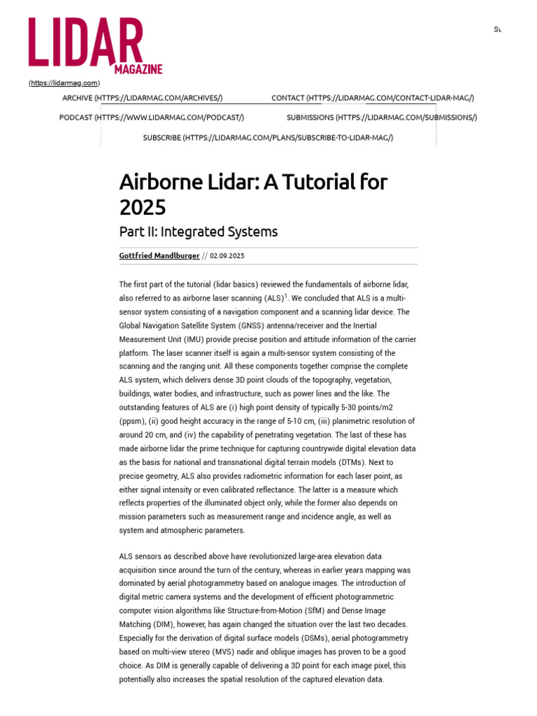 Airborne Lidar Integrated Systems Guide | PDF | Lidar | Infrared