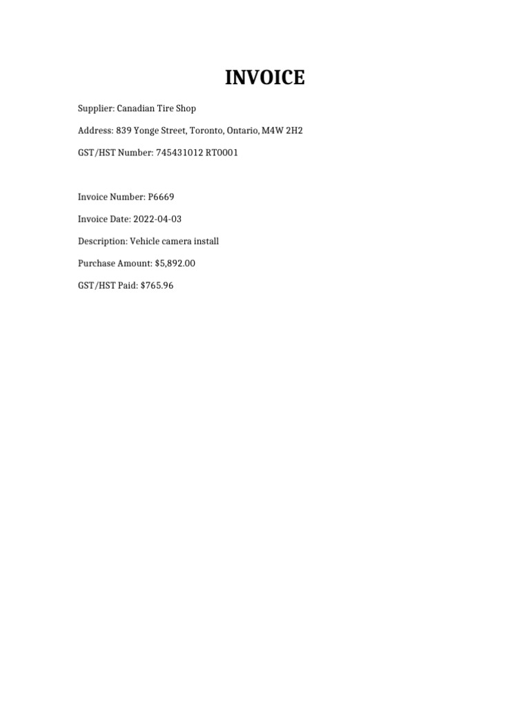 Sample Invoice Canadian Tire Shop Regen | PDF
