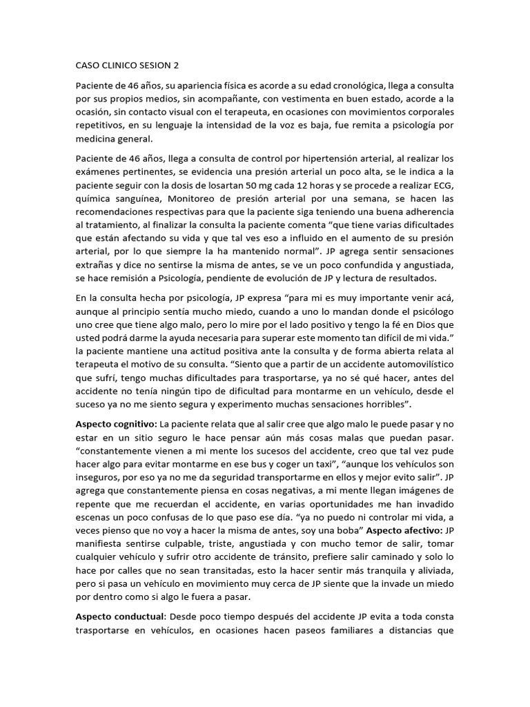 Caso Clinico Sesion 2 | PDF | Temor | Sicología
