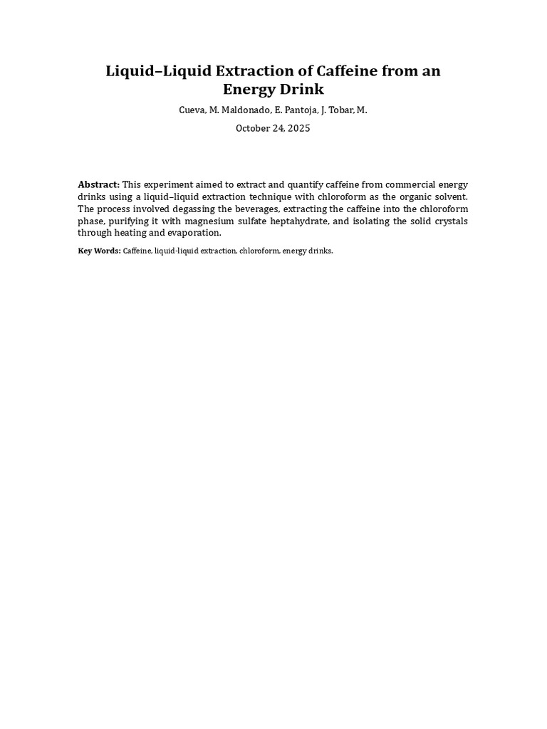 Caffeine Extraction from Energy Drinks | PDF | Caffeine | Solvent