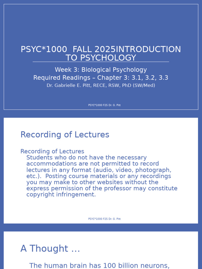 PSYC1000 F25 Week 3 - Biological Psychology - Posted | PDF | Nervous ...