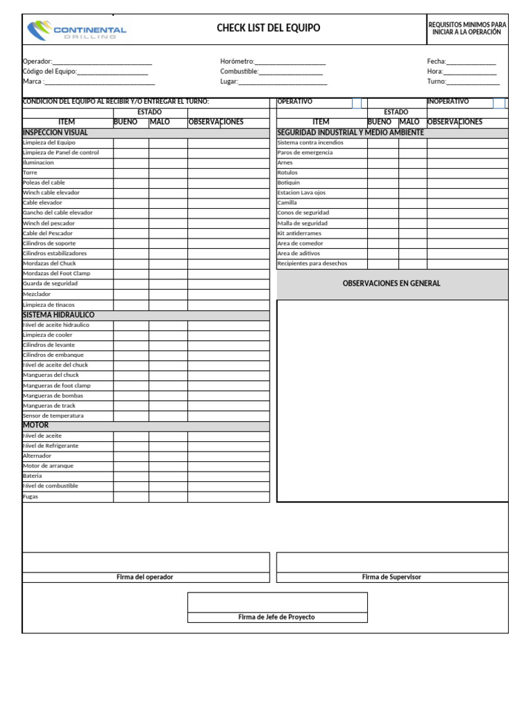 Check List de Inspección de Equipos | PDF