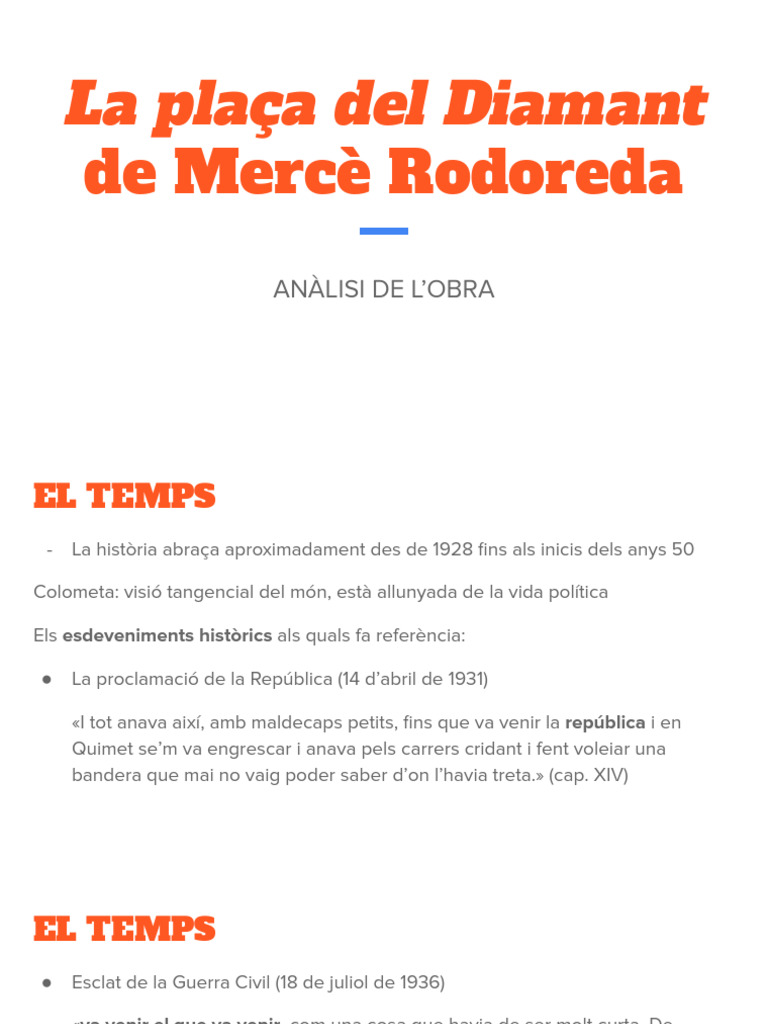 La plaça del Diamant de Mercè Rodoreda - Anàlisi de lobra (1) (1) | PDF