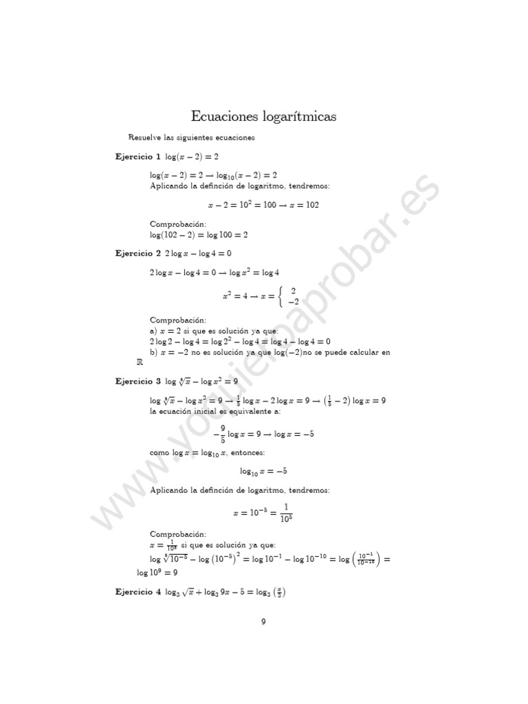 Ecuaciones Logaritmicas Resueltas | PDF | Logaritmo | Funciones especiales