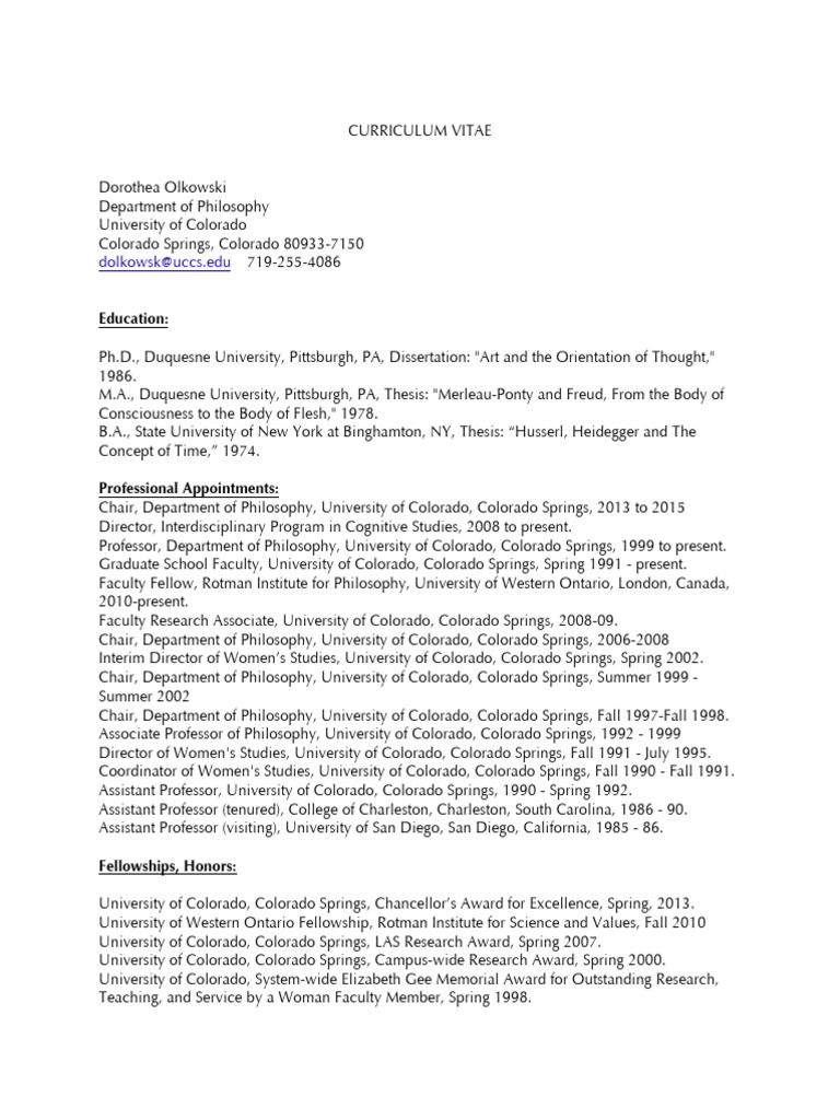 Olkowski 2016 CV | PDF | Gilles Deleuze | Continental Philosophy