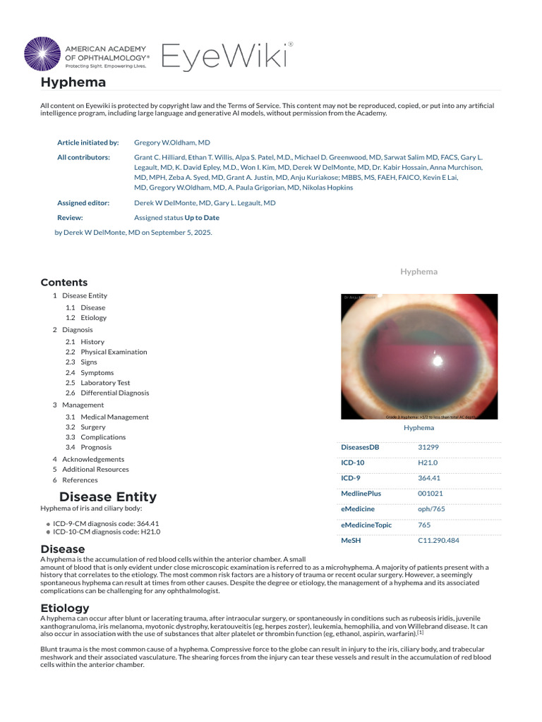 Hyphema - EyeWiki | PDF | Glaucoma | Ophthalmology