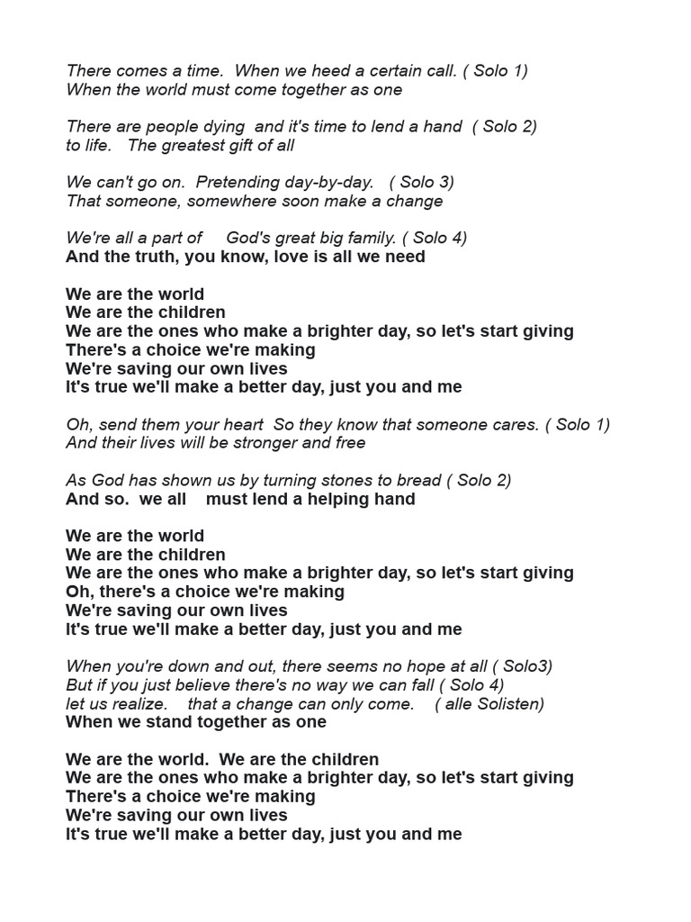 We Are The World - Text | PDF