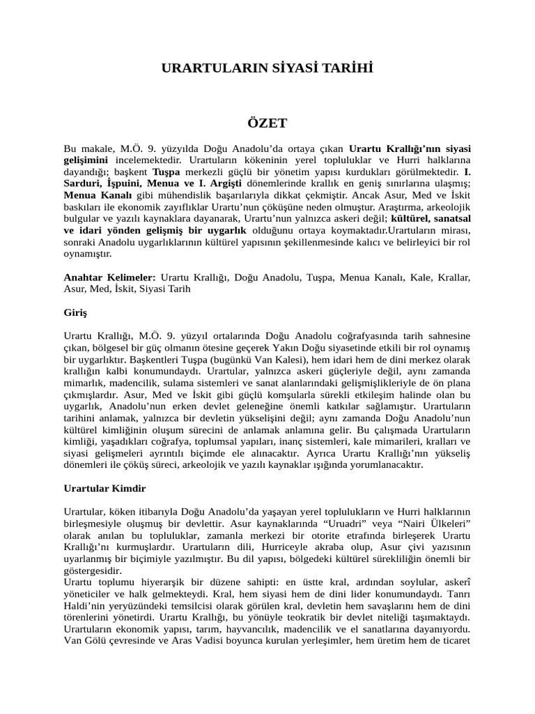 Urartular Tari̇hi̇ | PDF