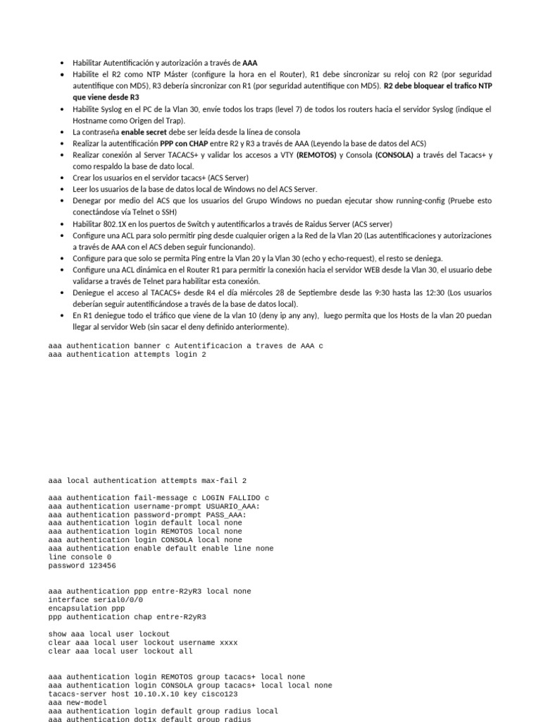 Lab ACL - AAA | PDF | Protocolos de comunicaciones | Estándares de red