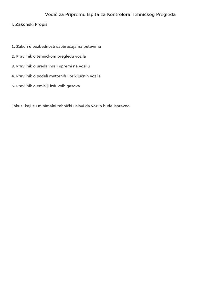 Vodic Za Kontrolora Tehnickog Pregleda | PDF