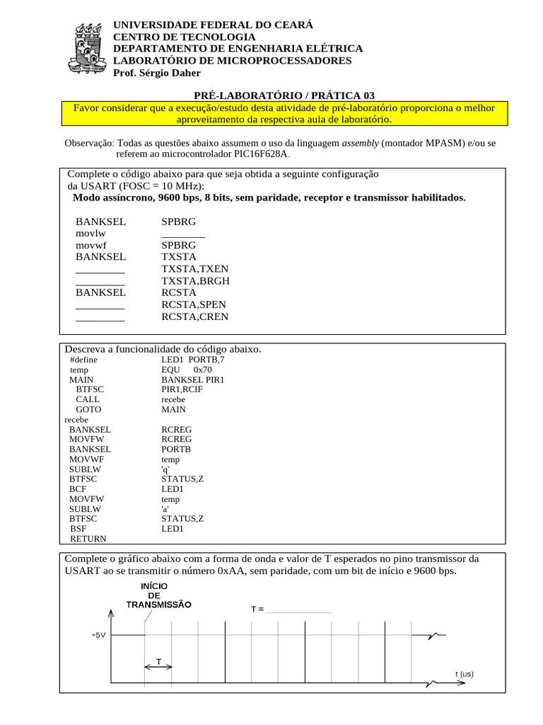 Configuração USART com PIC16F628A | PDF