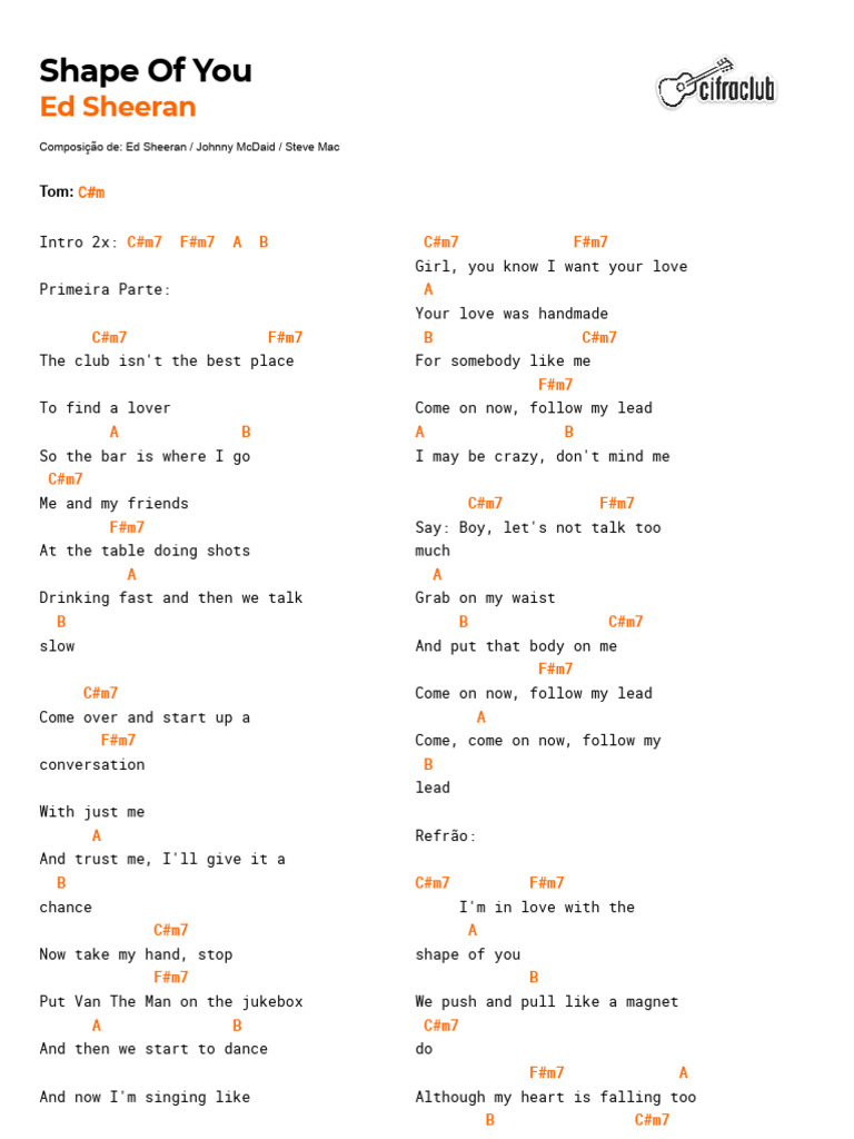 Ed Sheeran - Shape of You | PDF | Songs Written
