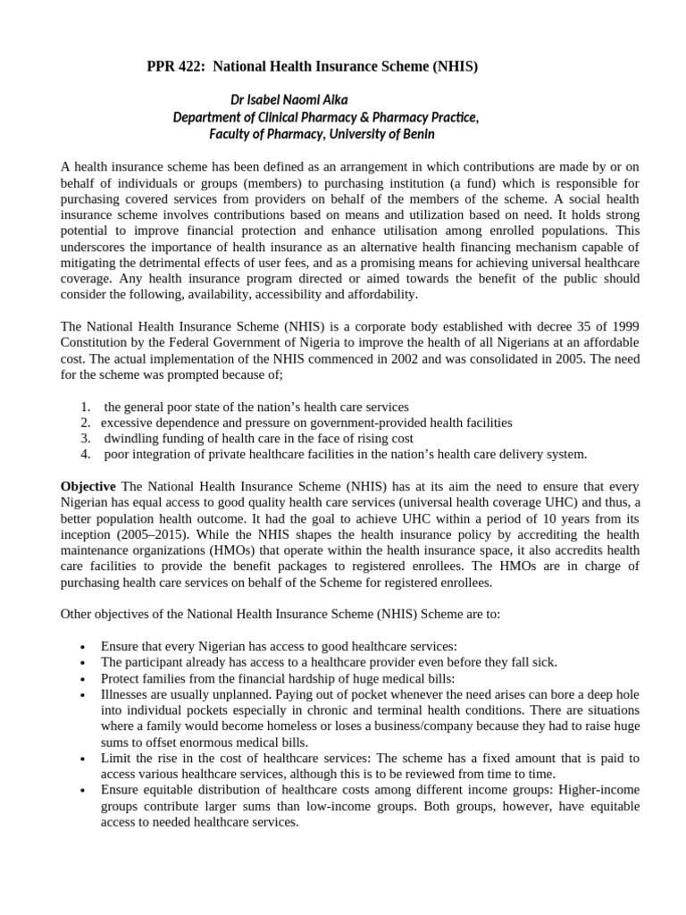 PPR 423 Lecture NHIS and NHP | PDF | Health Care | Healthcare Industry