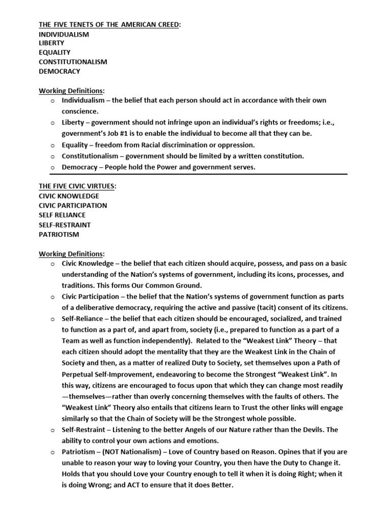 5 Tenets + 5 Civic Virtues | PDF | Citizenship | Knowledge