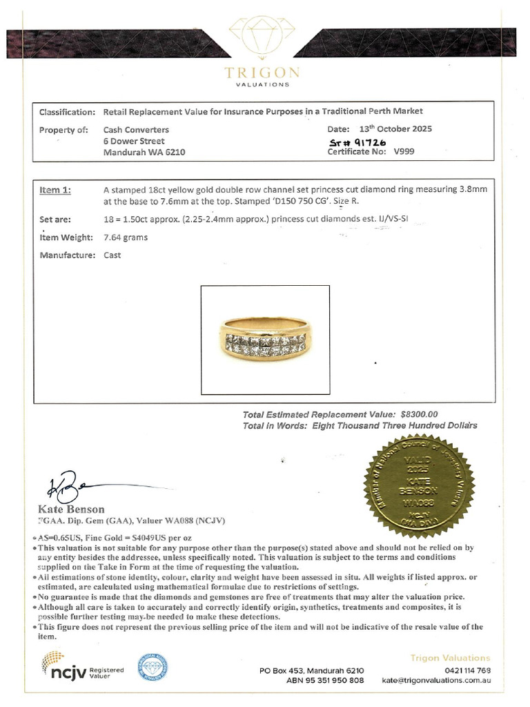Clean Valuation Certificate 055300091726 | PDF
