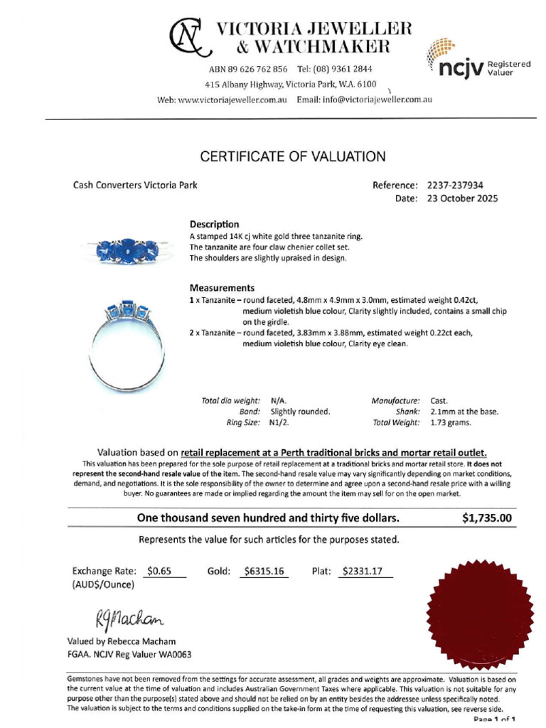 Clean Valuation Certificate 000200237934 | PDF