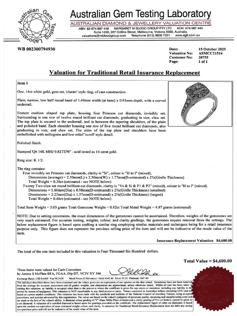 Clean Valuation Certificate 002300794930 | PDF