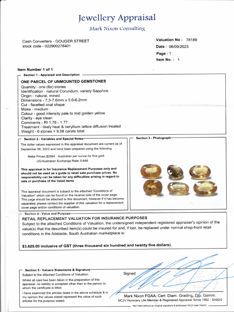 Clean Valuation Certificate 022900278401 | PDF