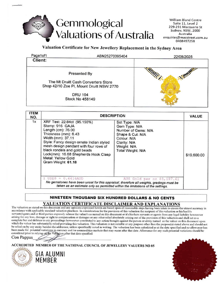 Clean Valuation Certificate 033800458149 | PDF