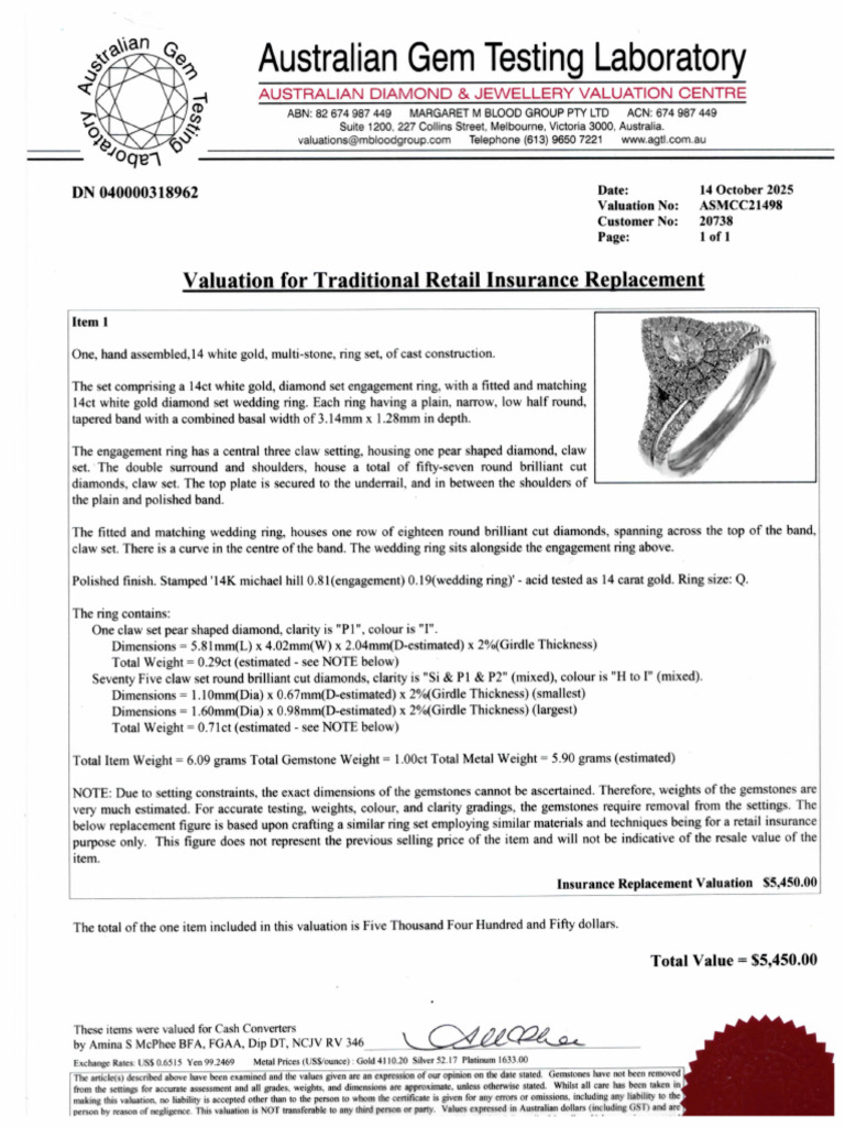 Clean Valuation Certificate 040000318962 | PDF