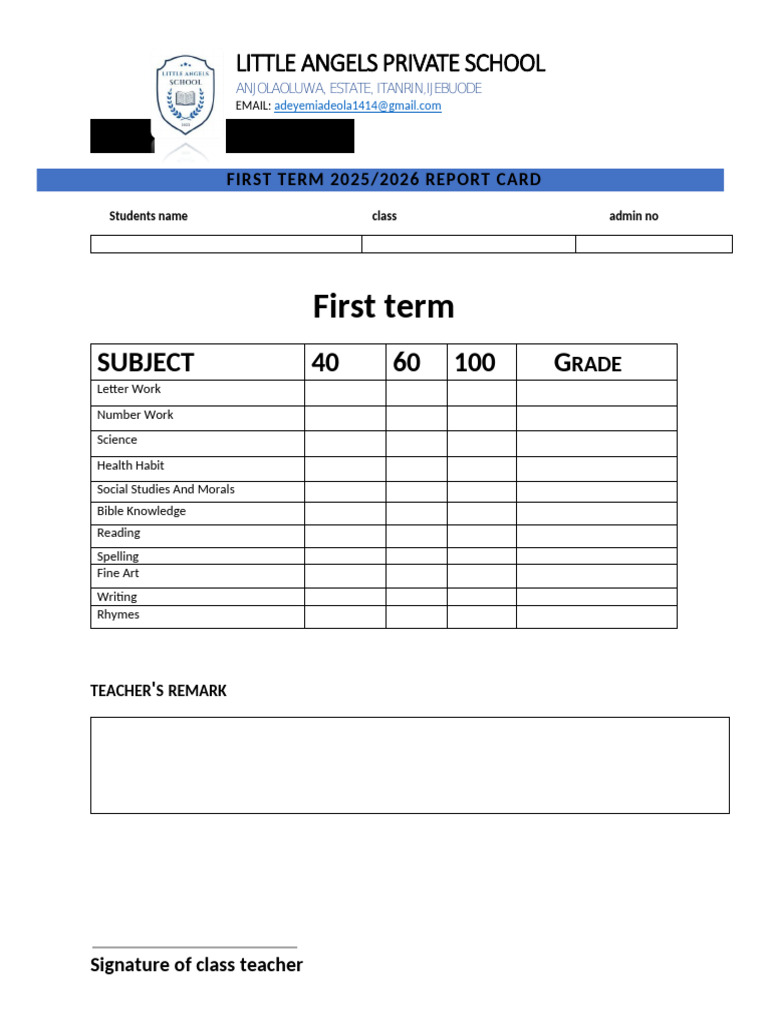 First Term Report Card 2025/2026 | PDF